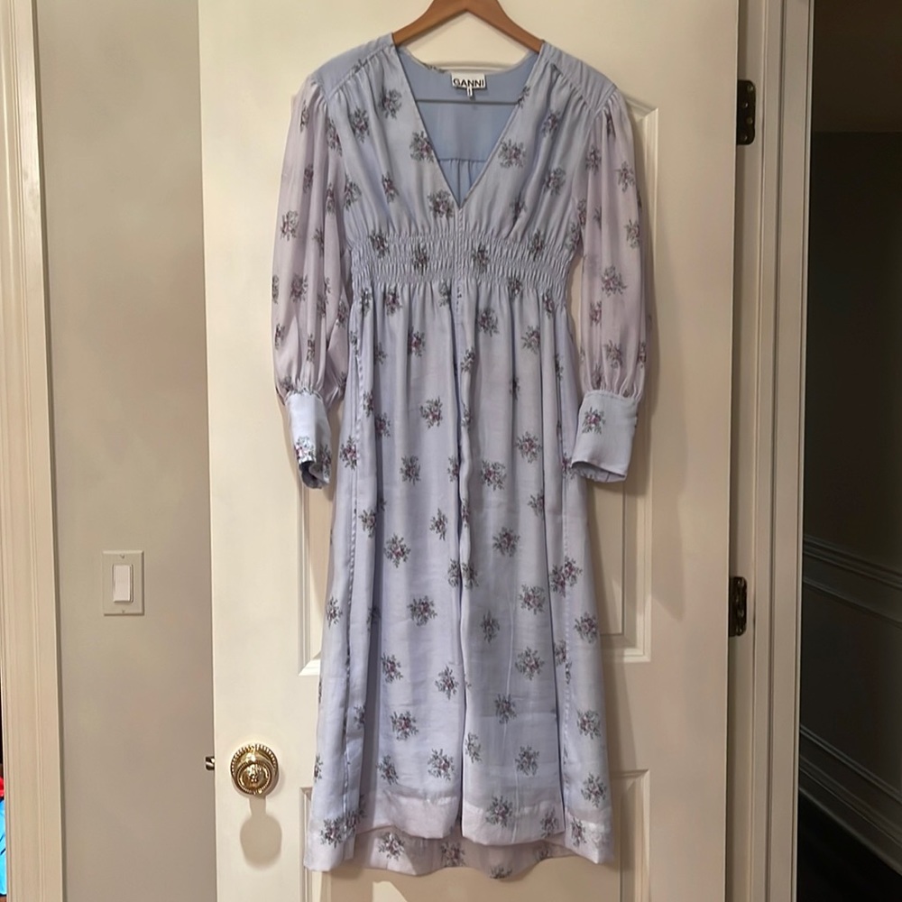 Ganni Light Blue Floral Midi Dress - Gem